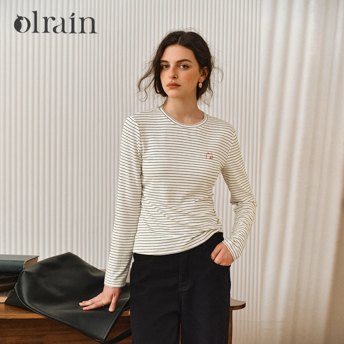 OLrain Women's Striped T-Shirts Knitted O-neck Long Sleeve Tees 2026 ...