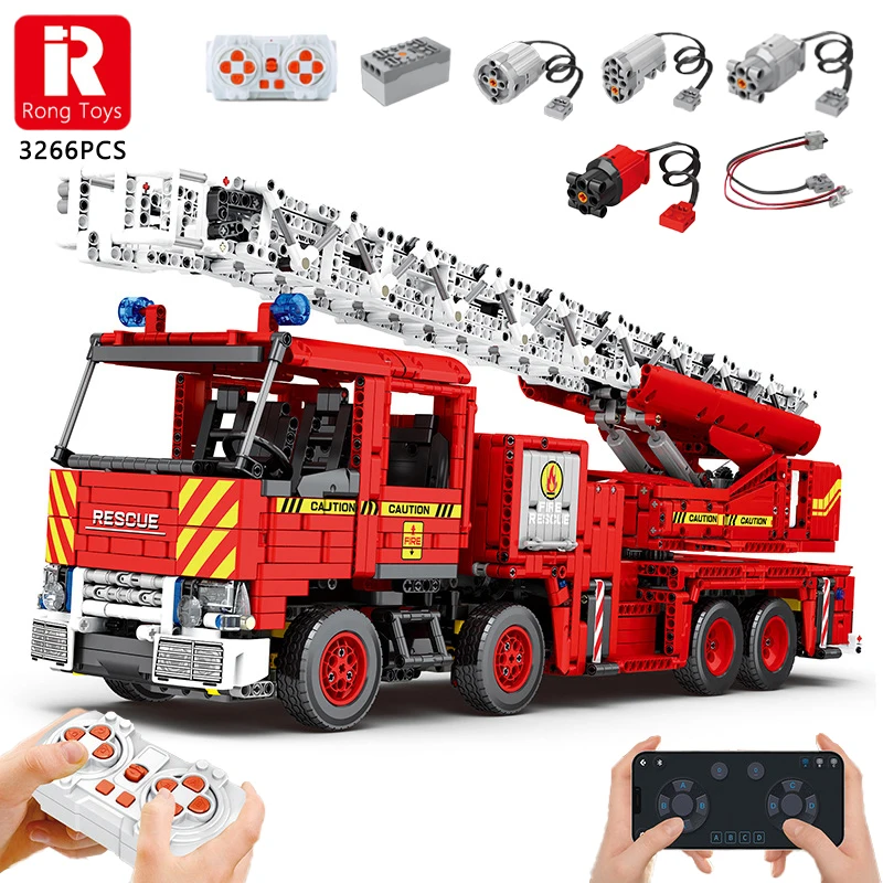 City Ladder Firetruck Building Blocks Remote Control Firefighter Car ...