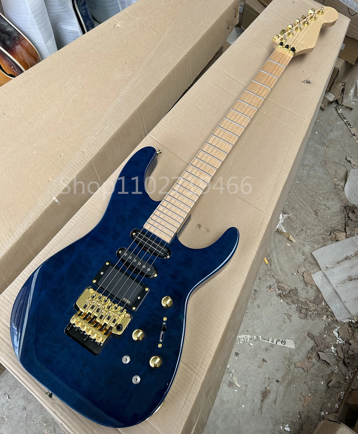 Factory Blue 6 Strings Electric Guitar Quilted Maple Veneer Maple ...