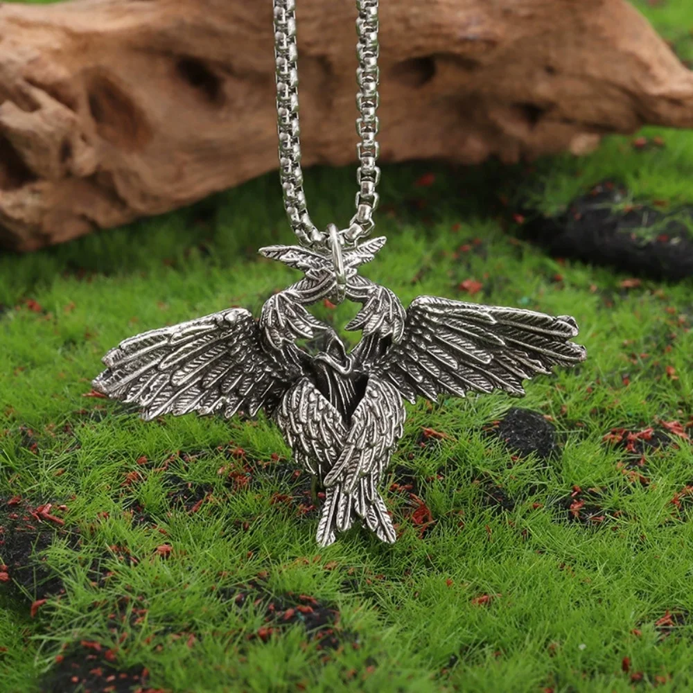 Classic punk retro style angel wing pendant necklace, men's hip-hop ...