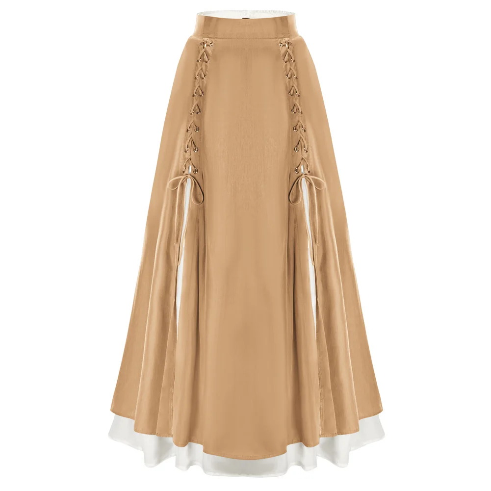SD Women Renaissance Maxi Skirt Elastic High Waist Dual Layer A-Line Skirt Steampunk Corset ...