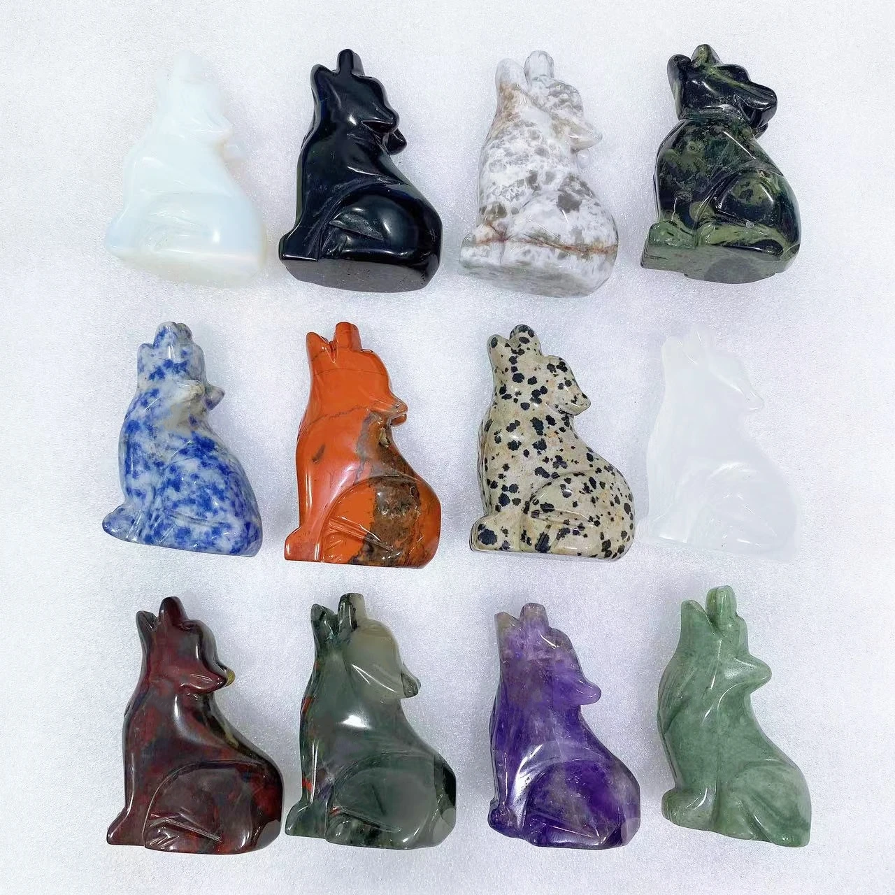 2'' Wolf Statue Crystal Quartz Stone Carved Animal Figurine Craft Home ...