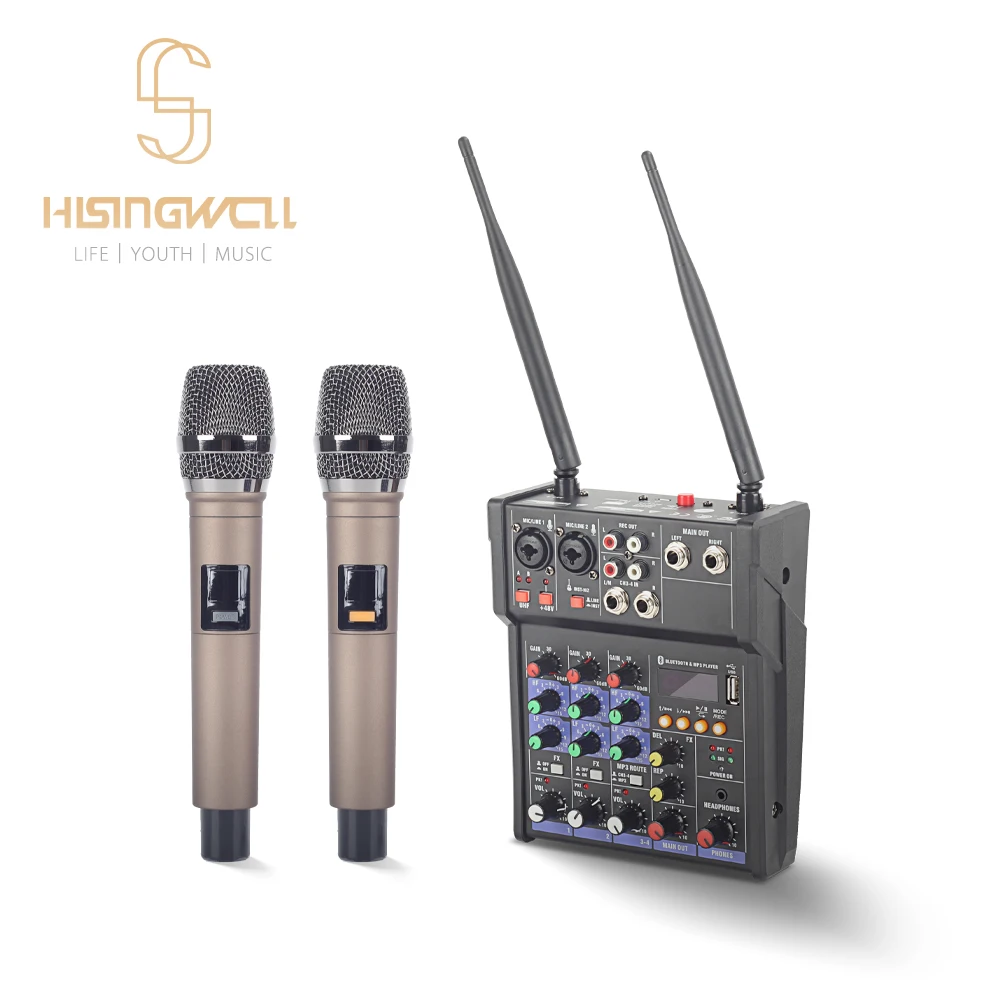 HISINGWELL Audio Dj Mixer 4 Channels Console with UHF Wireless ...