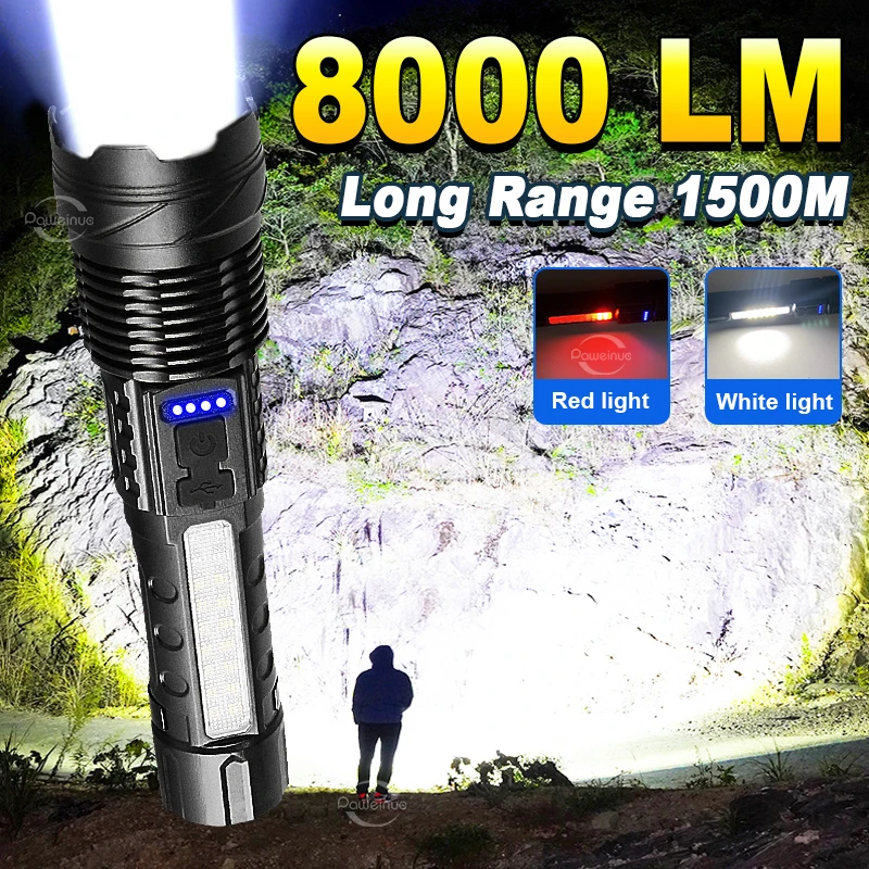 8000LM High Power LED Flashlights Powerful Tactical Flashlight ...