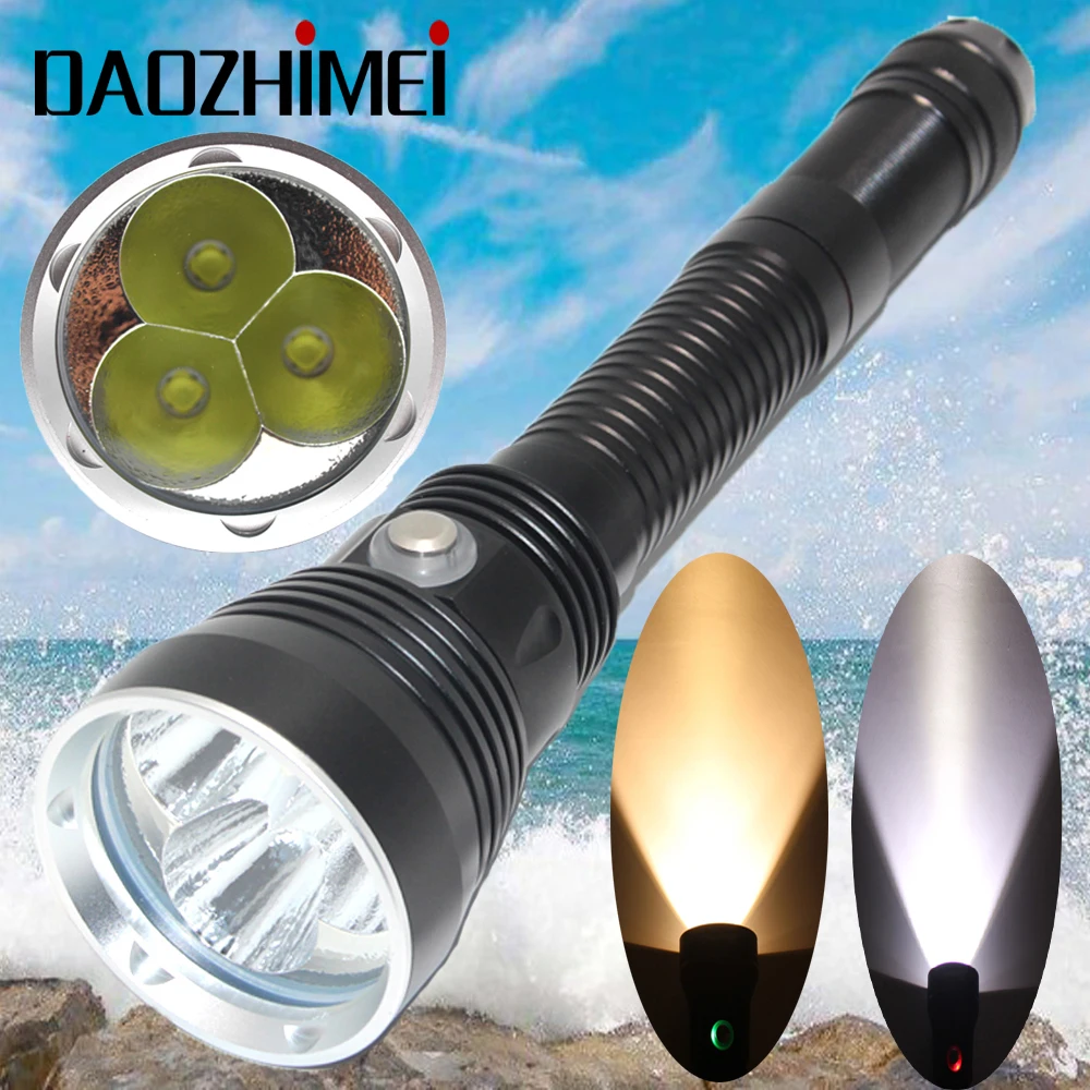 Waterproof-IPX8-LED-Scuba-Diving-Flashlight-3-x-XHP70-2-White-Yellow ...