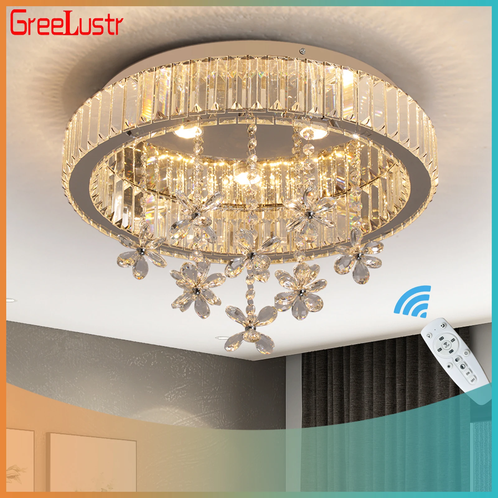 Modern Crystal Ceiling Lamp Luxury Led Pendant Lighting Living Dining ...