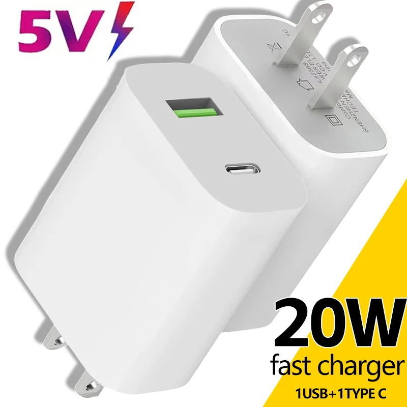 5V-USB-C-Wall-Charger-Block-20W-Dual-Port-PD-Power-Type-C-Charging-Plug ...