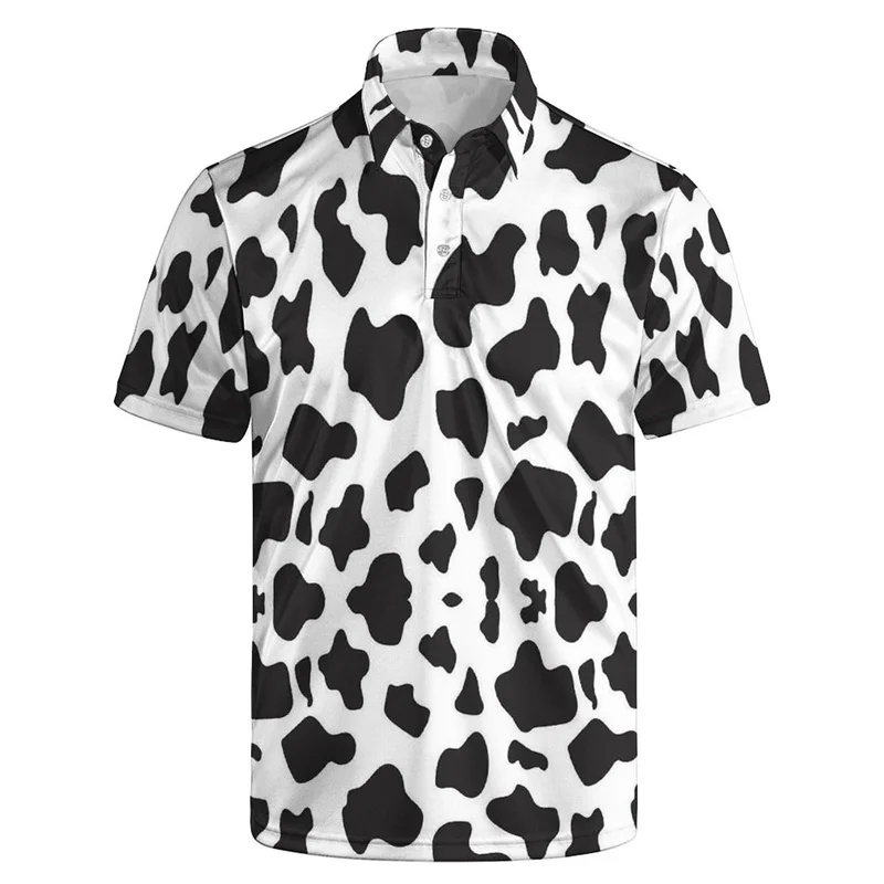 Leopard Cow Texture Graphic Polo Shirt For Men 3d Print Short Sleeve ...