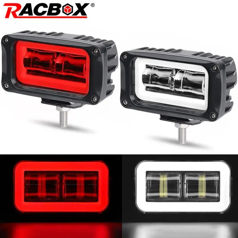 8D 4 inch LED Work Light 20W White Red Angel Eyes Halo Headlight DRL ...