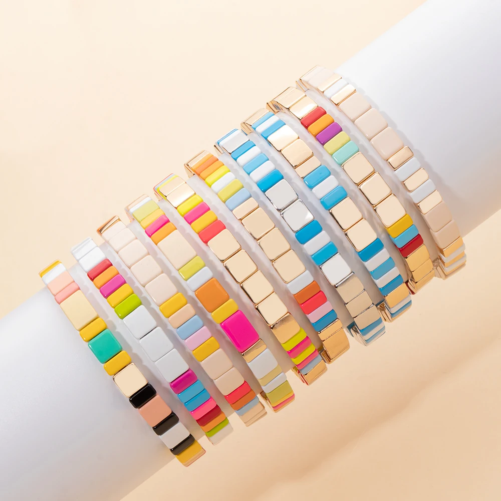 2023-Spring-Summer-New-6MM-Square-Shape-Beads-Elastic-Bangle-For-Women ...