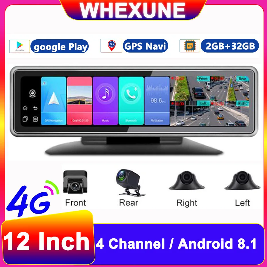 4-Camera-4G-Car-Rearview-Mirror-DVR-Android-8-1-GPS-Navigator-ADAS ...