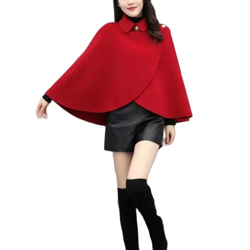 Women's Short Woolen Cape Cloak Jacket Korean Thin Autumn Winter Coat ...