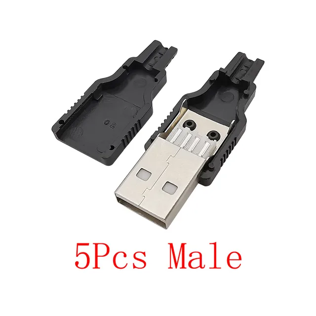 5Pcs USB Type A Male Plug Female Socket 4 Pin Connector With Black ...