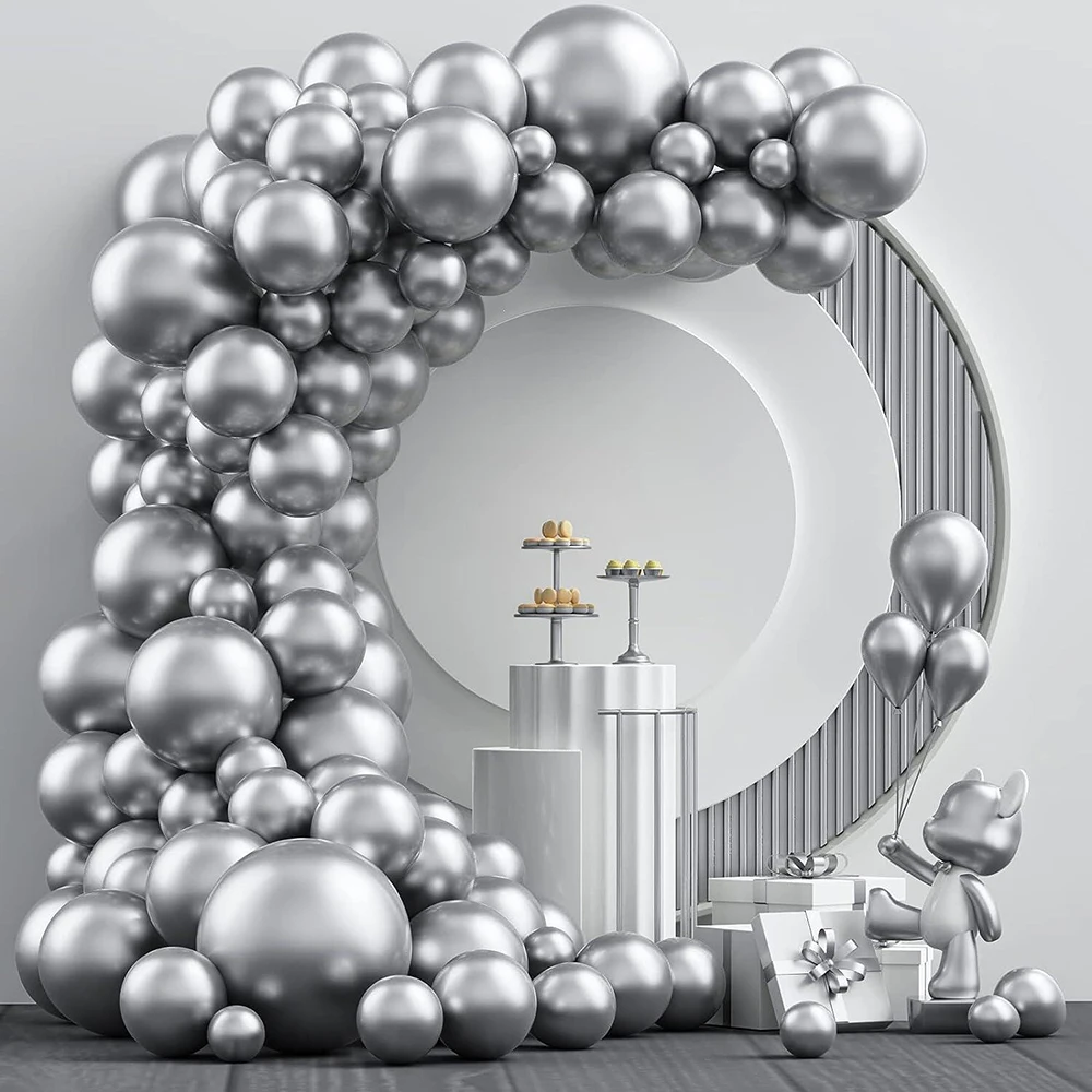 Metallic-Silver-Balloons-Garland-Arch-Kit-Silver-Anniversary-Theme ...