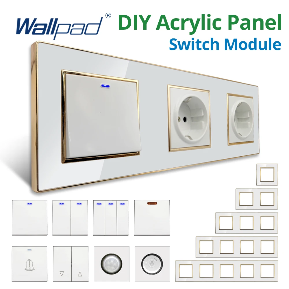 Wallpad-White-Acrylic-Panel-With-Gold-Border-Wall-Light-Switch-Function ...