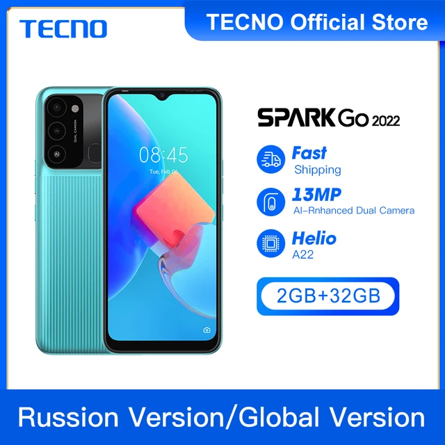 TECNO SPARK Go 2022 2GB+32GB Smartphone Helio A22 PhonesBattery 5000mAh Mobile 6.52HD+D 8MP NFC ...