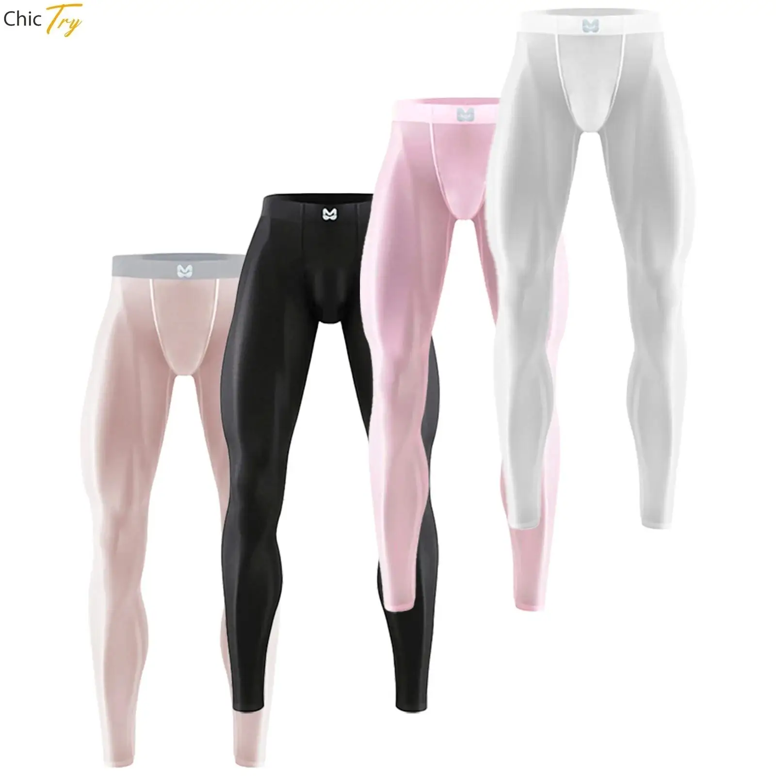 Mens-Seamless-Yoga-Pants-Silky-Fitness-Leggings-Elastic-Waistband-Bulge ...