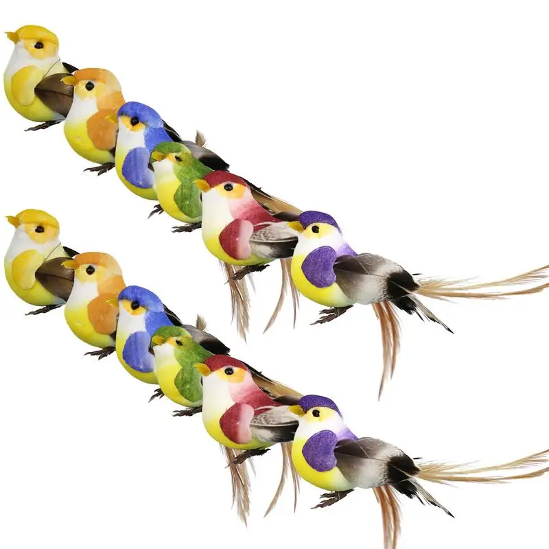 Fake Birds For Crafts 12 Pcs Realistic Feather Birds Simulated Bird ...