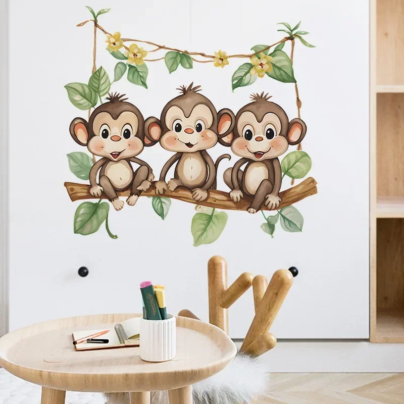 Cute Monkeys on The Branch Wall Stickers for Kids Rooms Nursery Decals ...