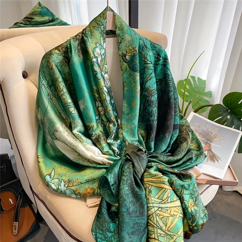 Luxury Green Silk Scarf 90*180cm Women Soft Smooth Scarves Head Wrap ...