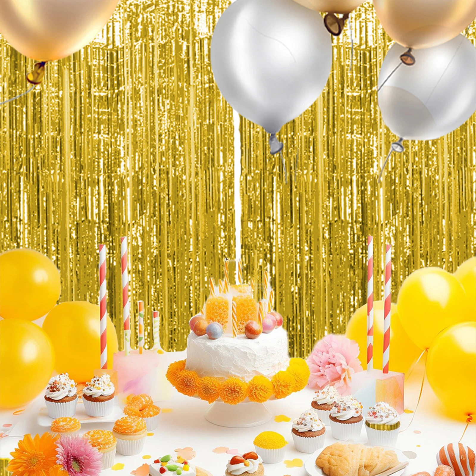 4 Set of Set 6 5ft Gold Aluminium Foil Streamers Party Decorations ...