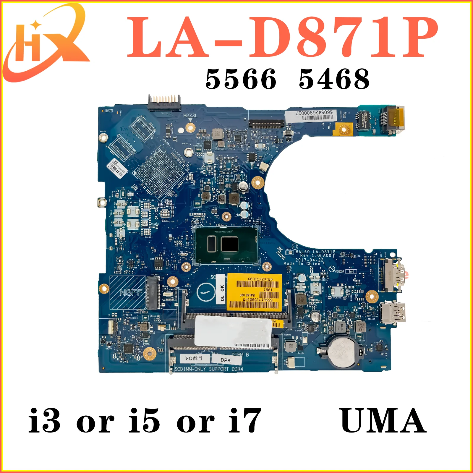 LA-D871P-Mainboard-For-Dell-Inspiron-15-5566-5468-Laptop-Motherboard-i3 ...