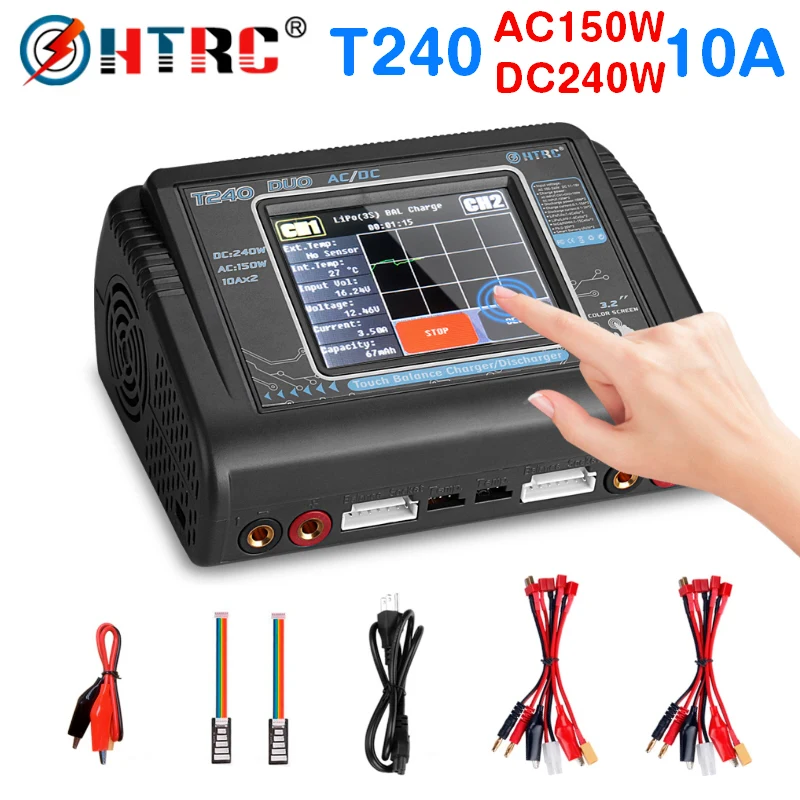 HTRC Lipo Charger T240 DUO AC 150W DC 240W 10A Touch Screen Dual Channel Battery Balance Charger ...