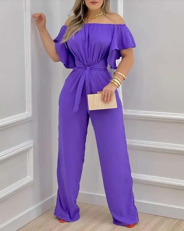 Women Jumpsuits Casual Office Lady High Waist Wide Leg Pants Jumpsuits ...