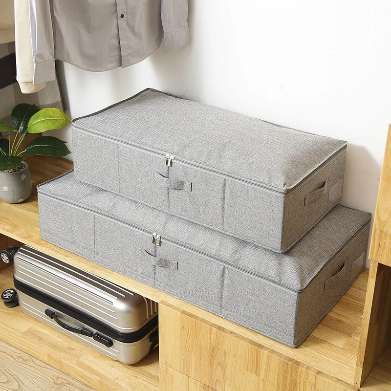 Bed Bottom Storage Box Cotton Linen Fabric Folding Clothes Books ...