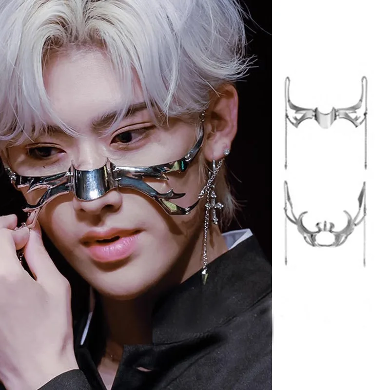 Cyber-Punk-Ricky-Metal-Mask-Irregular-Shape-Adjustable-Chain-Mechanical ...