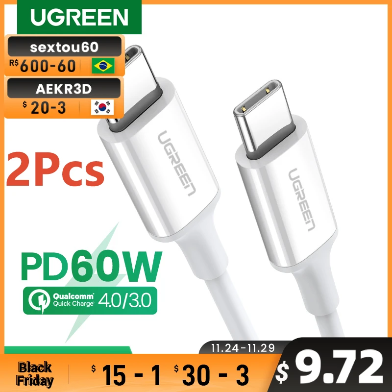 Ugreen 2 Pack Usb C To Usb Type C Cable 60w For Samsung Macbook Ipad Pro Usb Type C Charging ...
