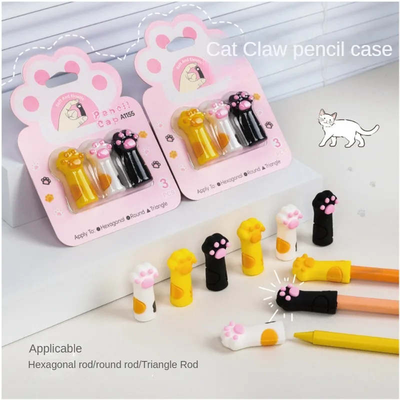 3Pcs-Set-Kawaii-Cat-Pencil-Cap-Cartoon-Silicone-Pen-Topper-Covers-for ...