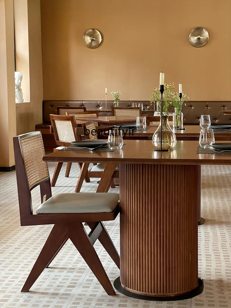 Modern-Retro-Solid-Wood-Roman-Column-Rattan-Coffee-Shop-Chinese-and ...