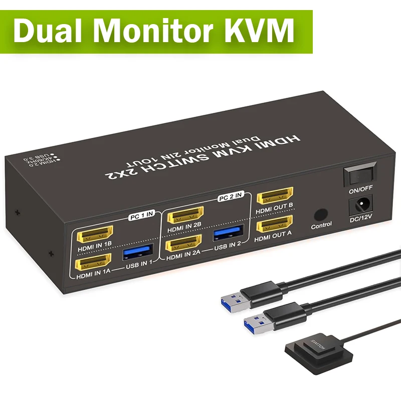 2x2 Dual Monitor HDMI KVM Switcher 2 in 2 out 4K Extended Display HDMI ...