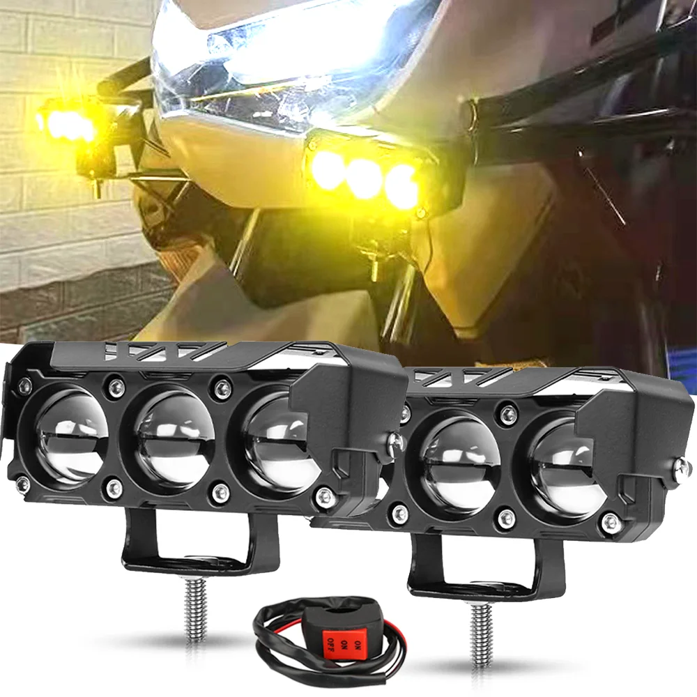 Motorcycle-Lens-Spotlight-Fog-Light-Car-Dual-Color-Led-Headlight-Head ...