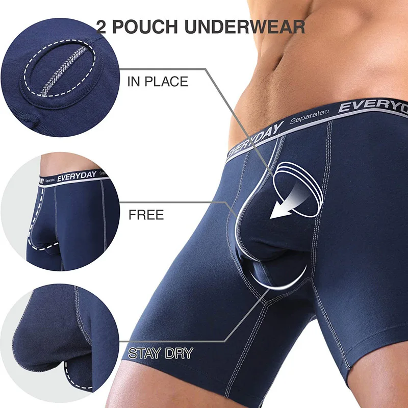 Separatec Men s 4 Pack Breathable Cotton Underwear Separated Pouch Everyday Boxer Briefs Long Leg Boxer Mens Underwear Penis Boxers AliExpress