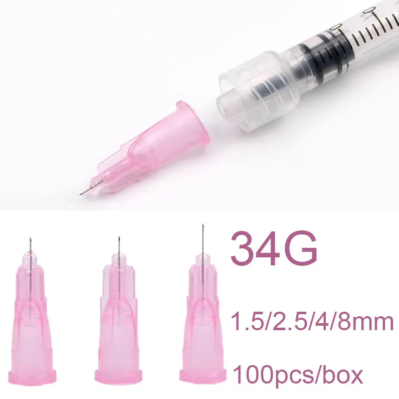 100pcs-box-34G1-5mm-2-5mm-4mm-6mm-8mm-painless-needle-Piercing-Syringe ...