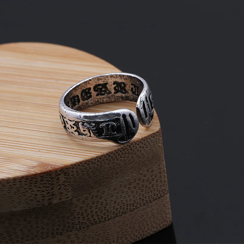 Retro Six Word Admonition Ring For Men Punk Gothic Rock Hiphop Open ...