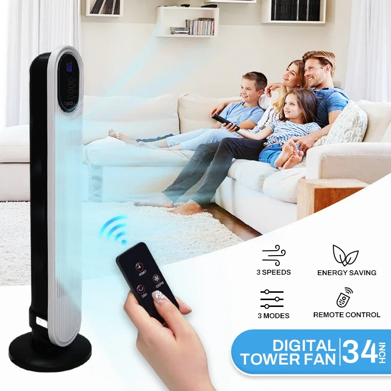 LED Tower Fan Bladeless Tower Fan 90 Degree Oscillating Quiet Portable ...