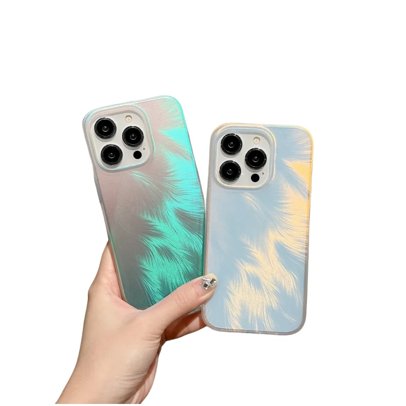 Gradient-Laser-Feather-Phone-Case-For-iPhone-15-14-13-12-Pro-Max-Full ...