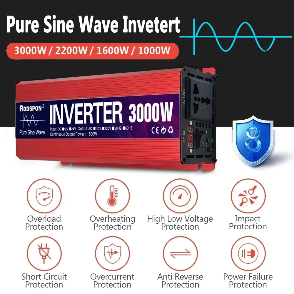 Pure Sine Wave Inverter Portable Power banks Converter DC 12v To AC ...