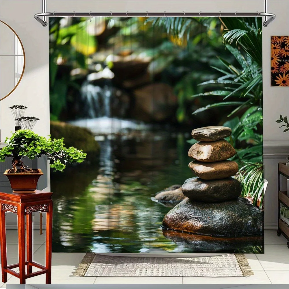 1pc Zen Nature Shower Curtain Tranquil Rocks Landscape Bathroom Decor ...