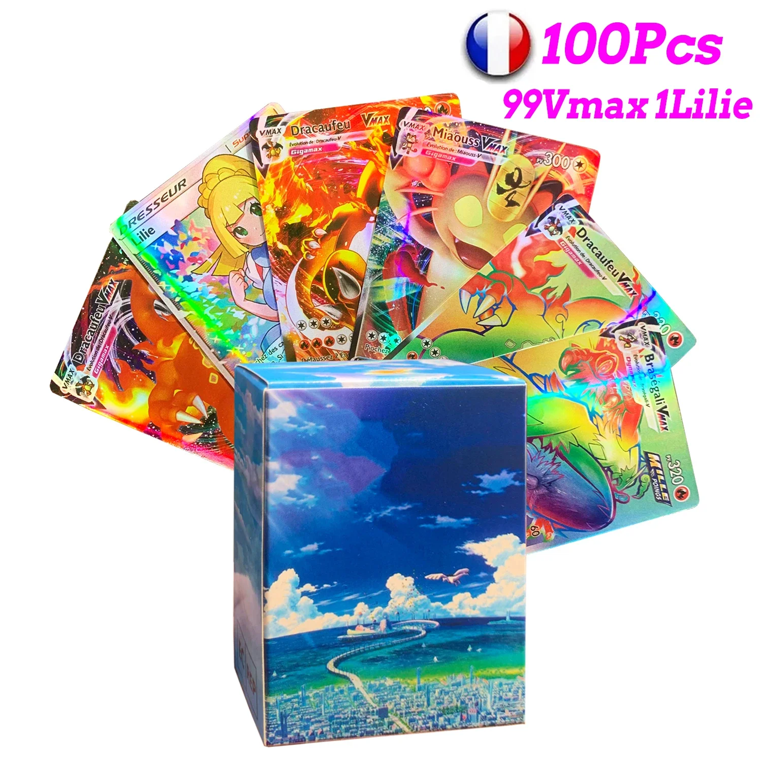 New 100pcs Full Flash Card Vstar EX Vmax French Shiny Card TAG TEAM Games Trading Battle ...