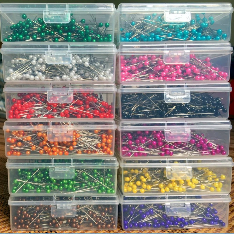 100Pcs-Box-38cm-Colorful-Round-Pearl-Head-Pins-Stitch-Straight-Push ...