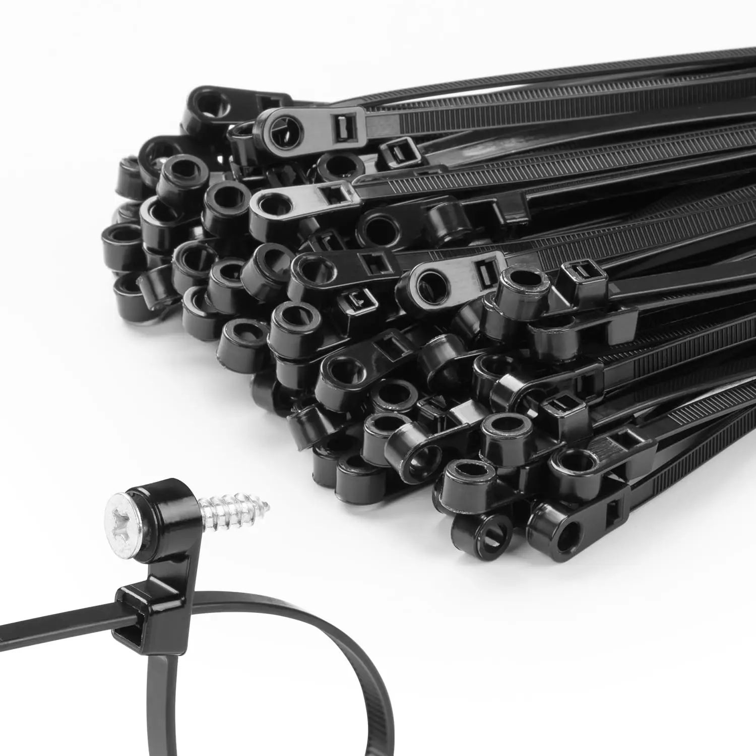 100 PCS 6 Inch Black Zip Ties with Screw Hole Mountable Head Nylon ...