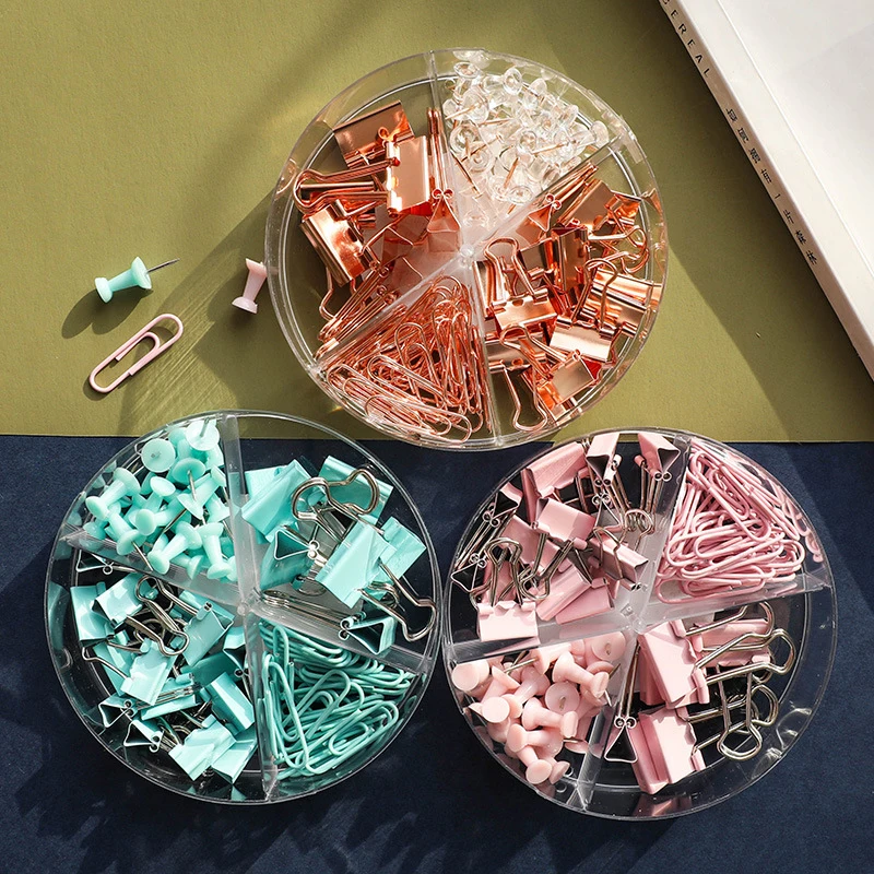 72Pcs Color Binder Clips Paper Clips Push Pin Set Rose Gold Push Pins ...