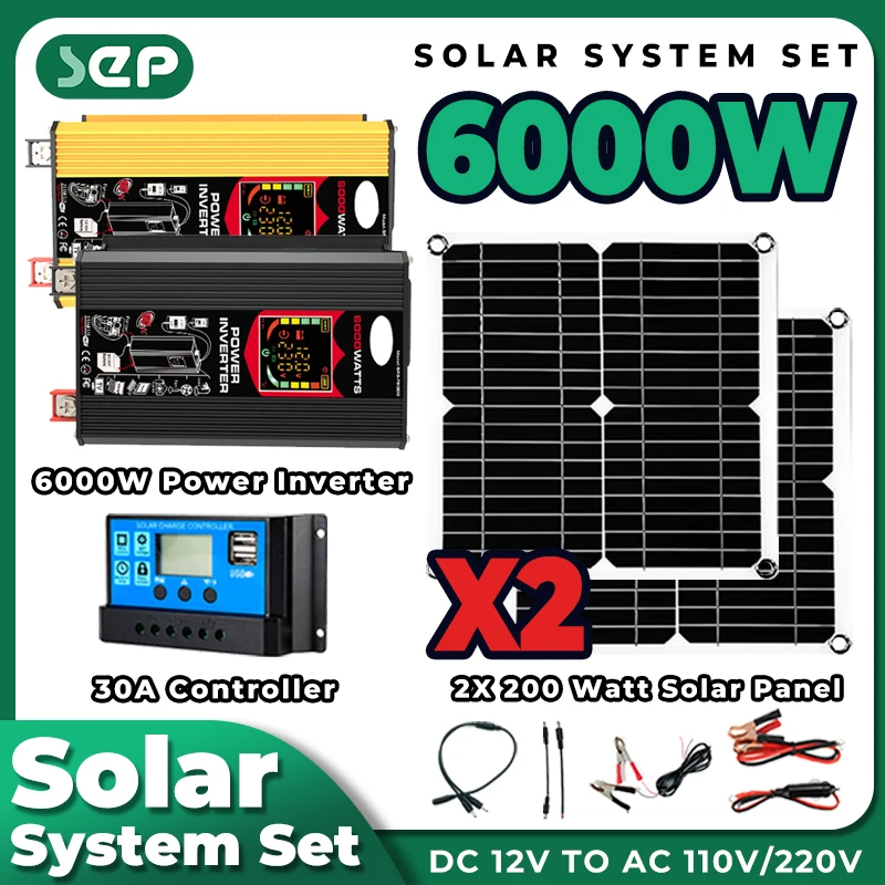 6000W 220v full set for house Inverter 30A Controller 200W Solar Panel ...