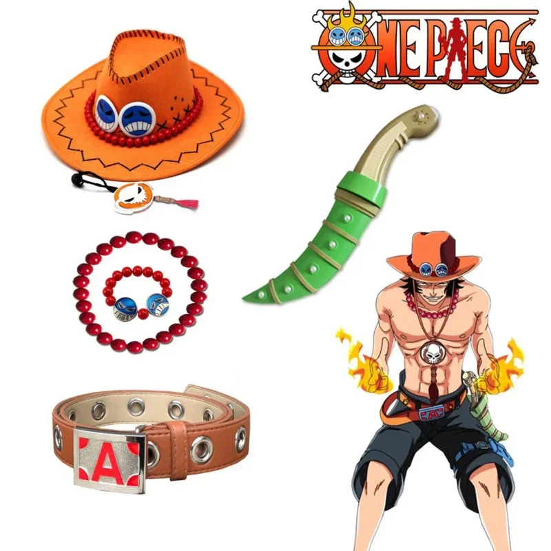 One-Piece-Portgas-D-Ace-Hats-Belt-Bracelet-Necklace-Dagger-Cosplay ...