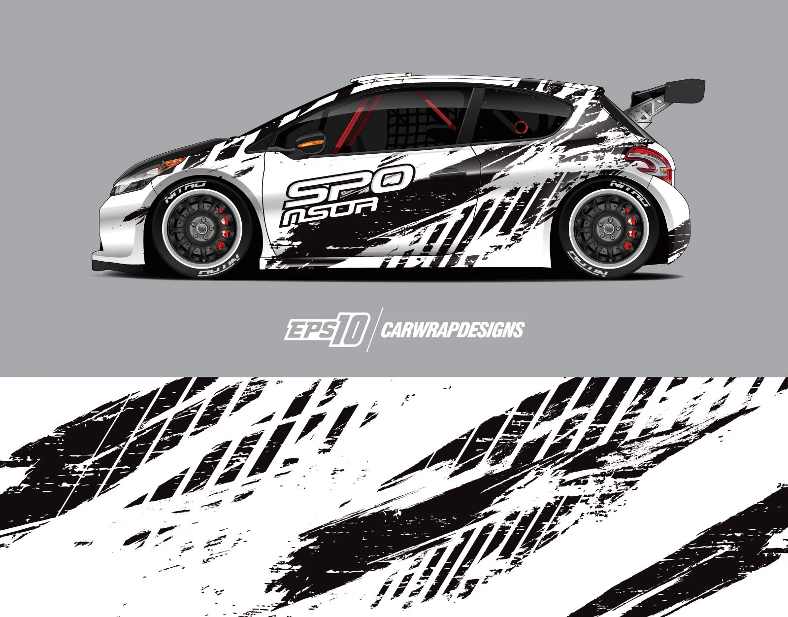 2PCS-Black-Racing-Car-Graphic-Decal-Full-Body-Vinyl-Wrap-Modern-Design ...