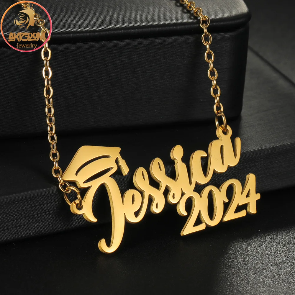 Akizoom Personalized Custom Name Date Necklace For Students Stainless ...